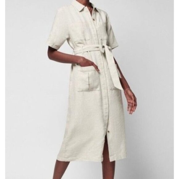 Faherty | Dresses | Faherty Linen Lita Midi Shirt Dress W Belt Pockets ...